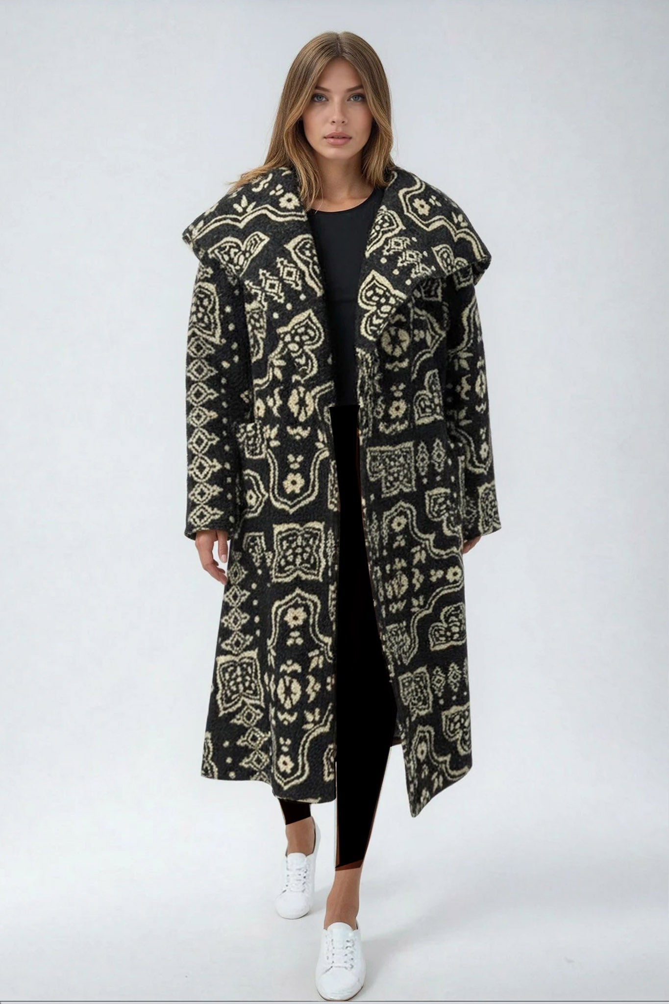 Printed Fleece Textured Waterfall Coat – RedWholesale