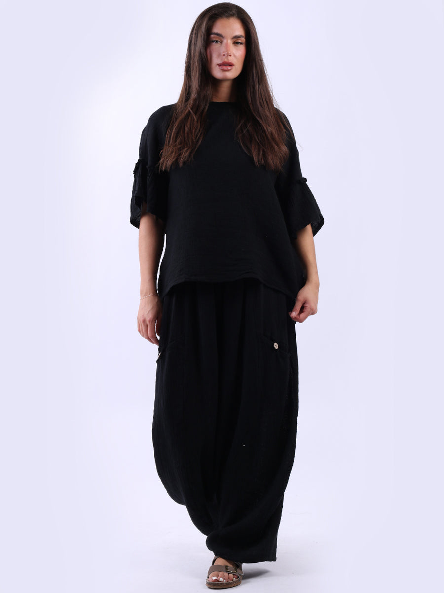 Wholesale Italian Vintage Wash Bell Arm Linen Lagenlook Back Button Top ...