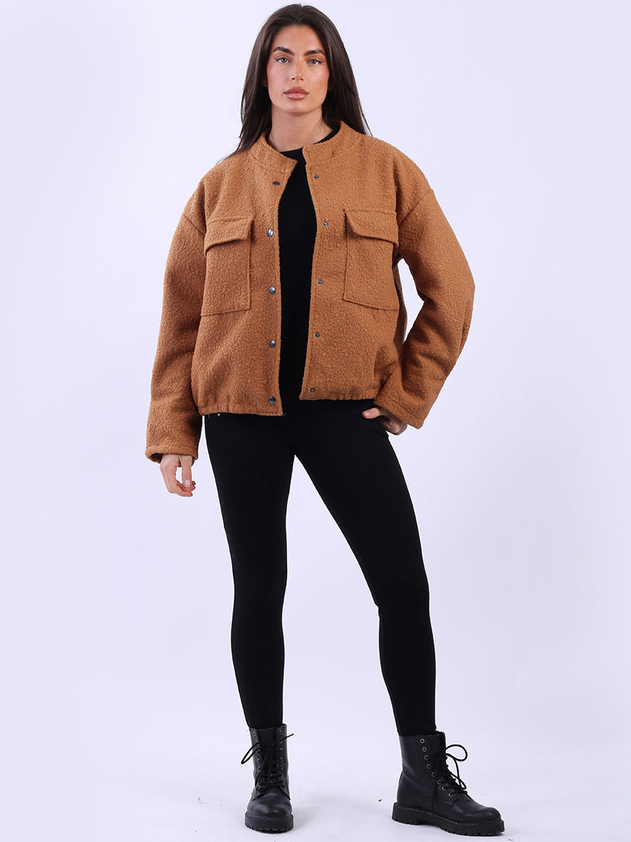 Wholesale Women Flap Pockets Woolen Crop Jacket – RedWholesale